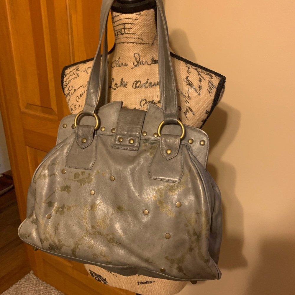 Siren Brand All Leather Grey Gold Ascents Shoulder Bag - Gem